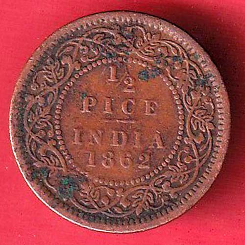 British india 1862 victoria queen 1/2 PICE copper coin:- FC4694 ...